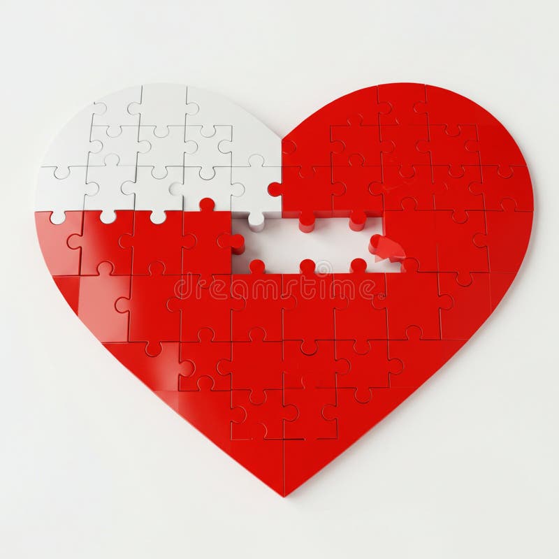 Heart-shaped Puzzle Featuring Interlocking Pieces Divided into Red and ...