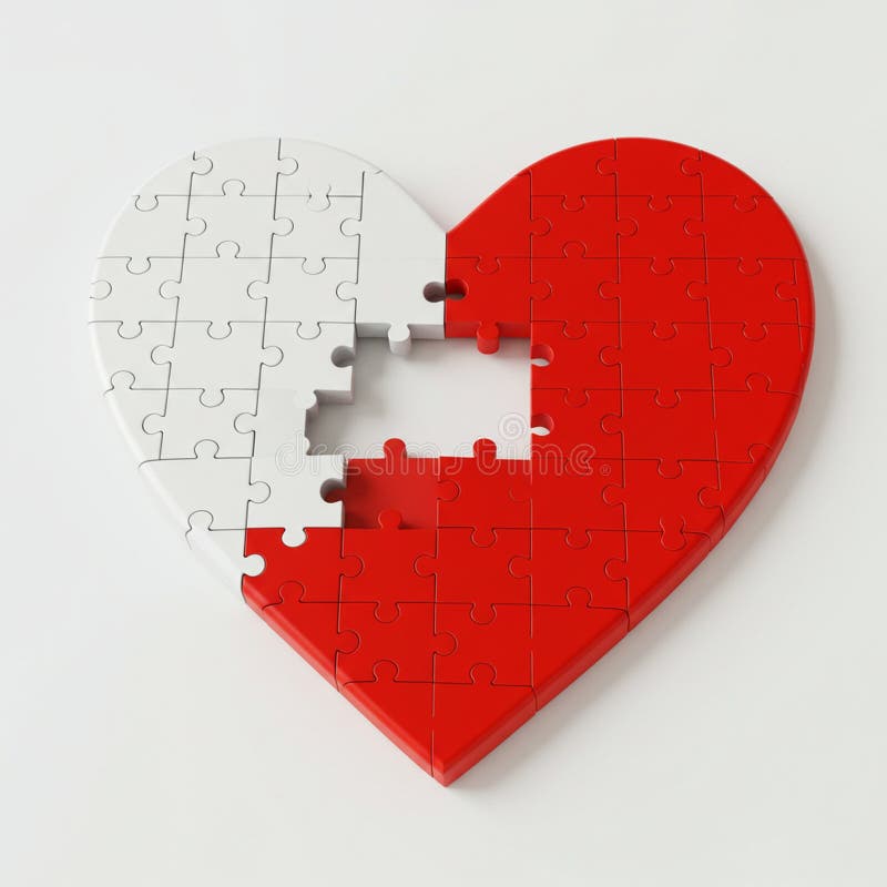 Heart-shaped Puzzle with Interlocking Pieces, Half White and Half Red ...