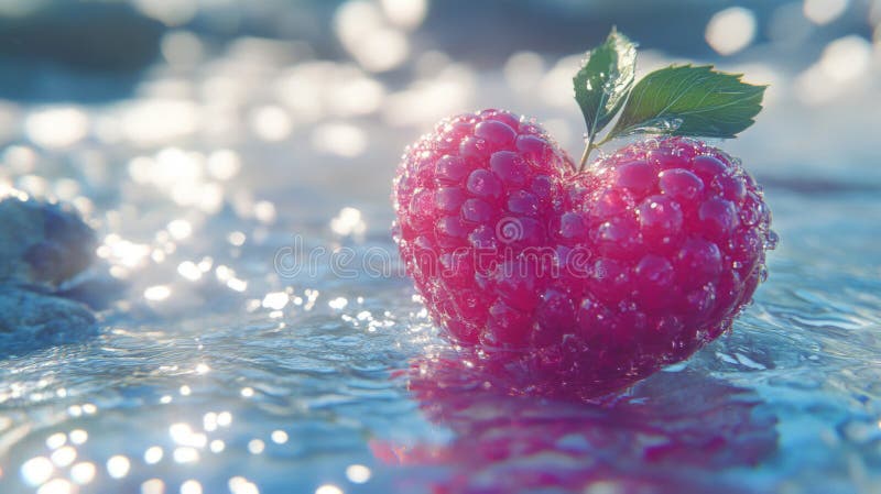 Heart Shaped Raspberry Floating on Water Stock Illustration ...
