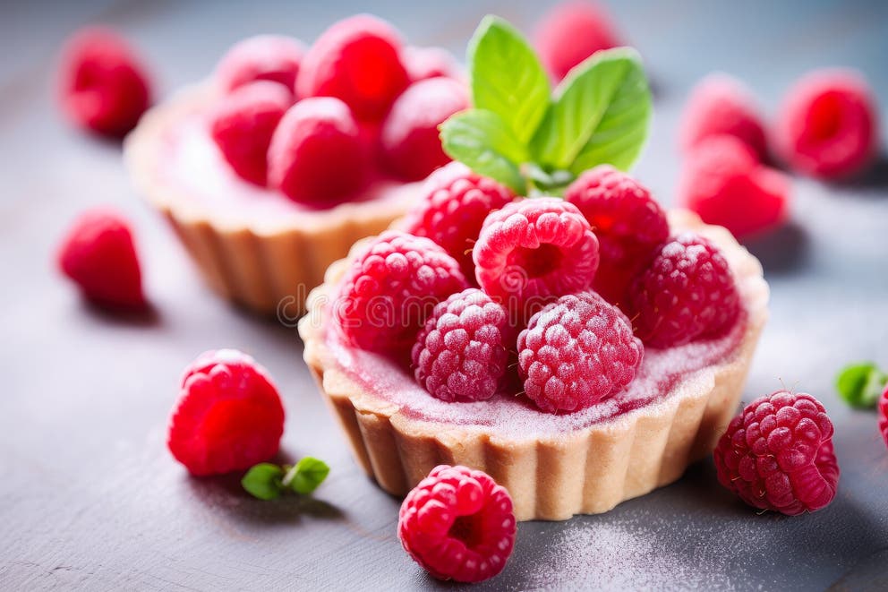 Heart Shaped Raspberry Tartlets. Stock Illustration - Illustration of ...