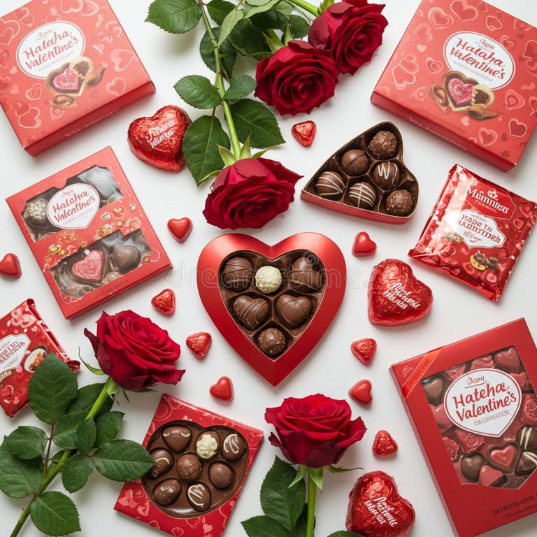 Heart-shaped and Rectangular Red Chocolate Boxes, Labeled Hatcha ...