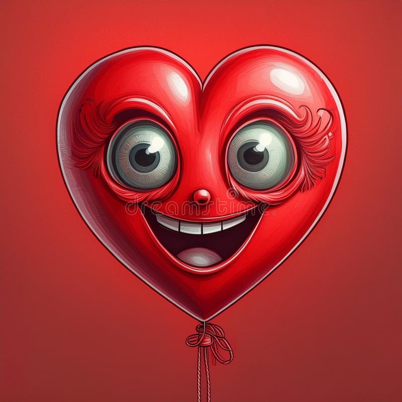 A Heart-shaped Red Balloon with Eyes and a Painted Smile, Set Against a ...