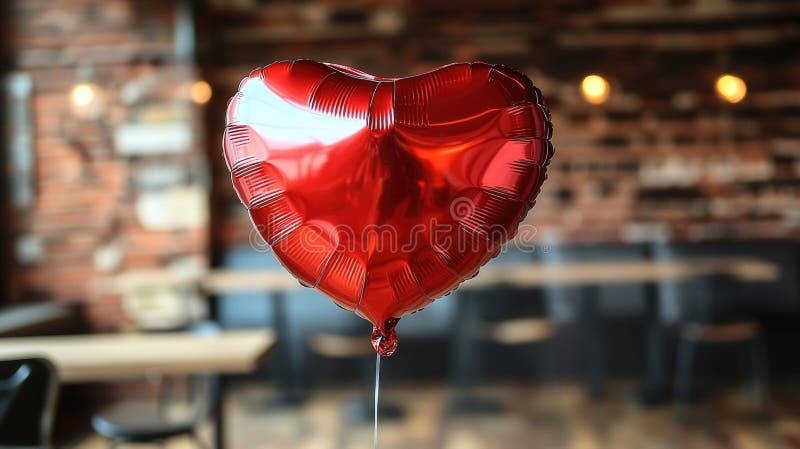 Heart-shaped Red Balloon in Modern Cafe Interior with Warm Lighting ...