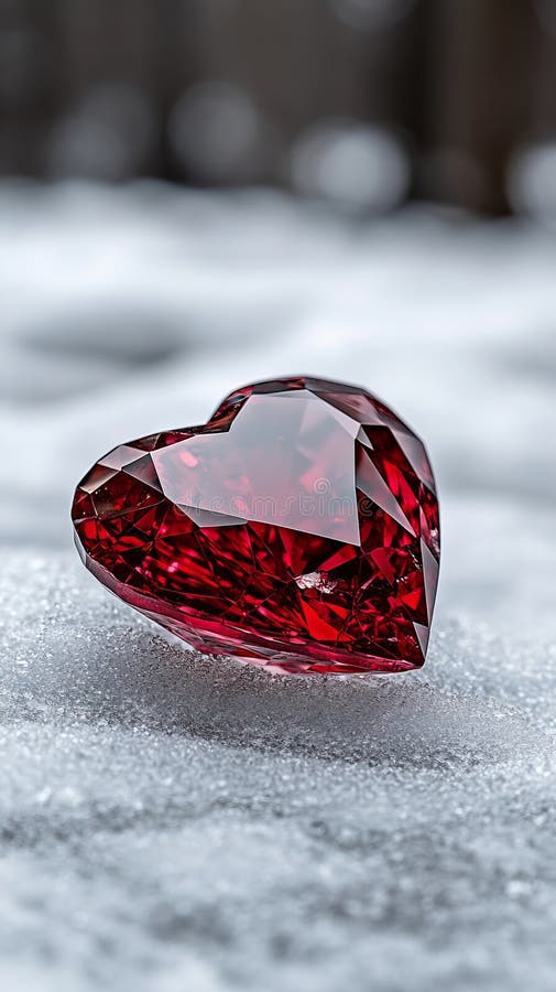A Heart Shaped Red Diamond Sitting on Top of Snow Covered Ground Stock ...