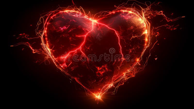 Heart-shaped Red Electric Light Glows, Symbol of Passion and Energy ...