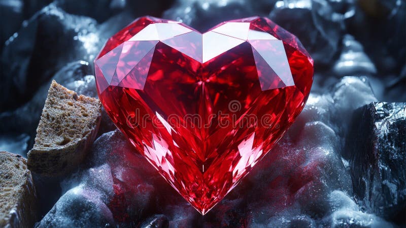 Heart Shaped Red Ruby Gemstone on Dark Rocks Stock Illustration ...