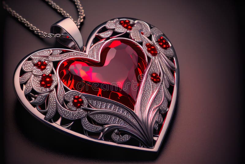 Red Ruby Heart Shaped Necklace Pendant - Generative AI Stock ...