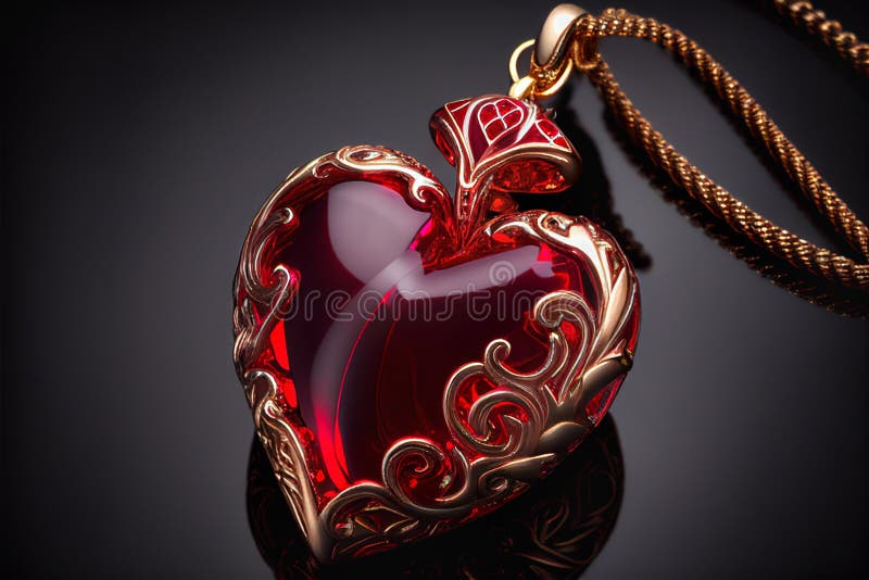 Ornate Heart Shaped Red Ruby Necklace Pendant - Generative AI Stock ...