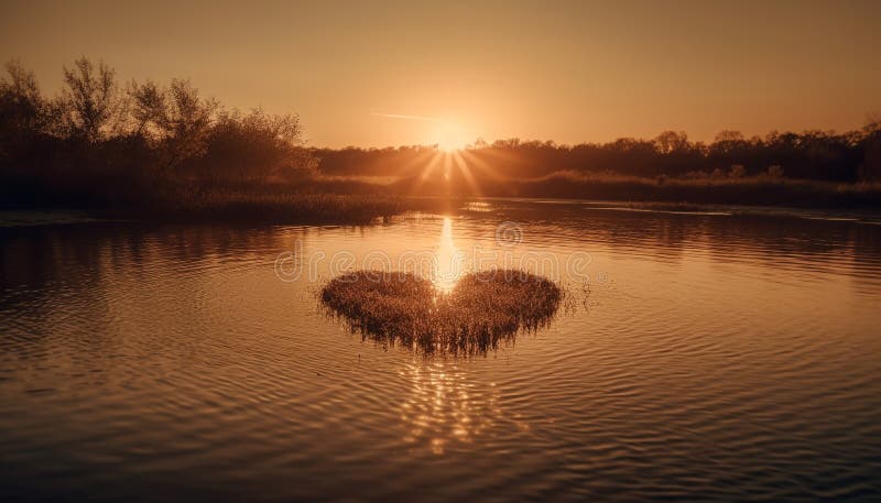 The Heart Shaped Reflection Symbolizes Love in Nature Tranquil Scene ...