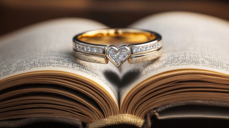 Heart-shaped Ring Rests on an Open Book, Symbolizing Love and ...