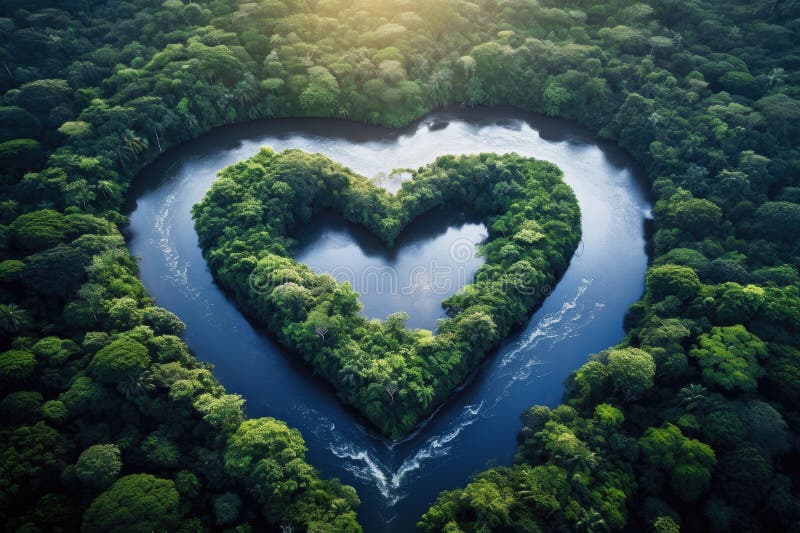 A Heart Shaped River Flows in the Middle of the Jungle, Aerial View ...