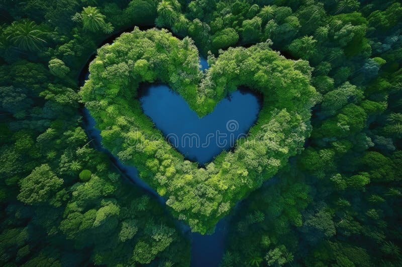 A Heart Shaped River Flows in the Middle of the Jungle, Aerial View ...