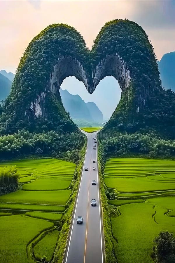 A Heart Shaped Road in the Middle of a Green Field Stock Image - Image ...