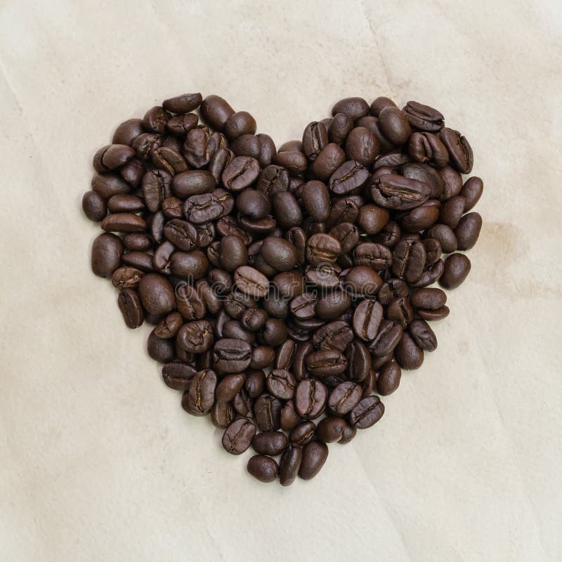 Heart Shaped Roasted Coffee Beans Vintage Paper Texture Background ...