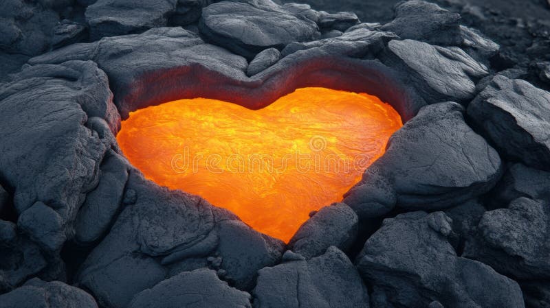 A Heart Shaped Rock with a Fire Inside of it, AI Stock Image - Image of ...