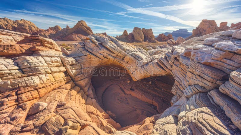 Heart-Shaped Rock Formation in a Desert Landscape Stock Illustration ...
