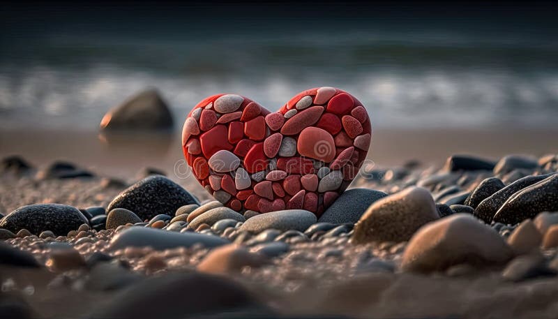 A Heart Shaped Rock Sitting on Top of a Rocky Beach. Stock Illustration ...