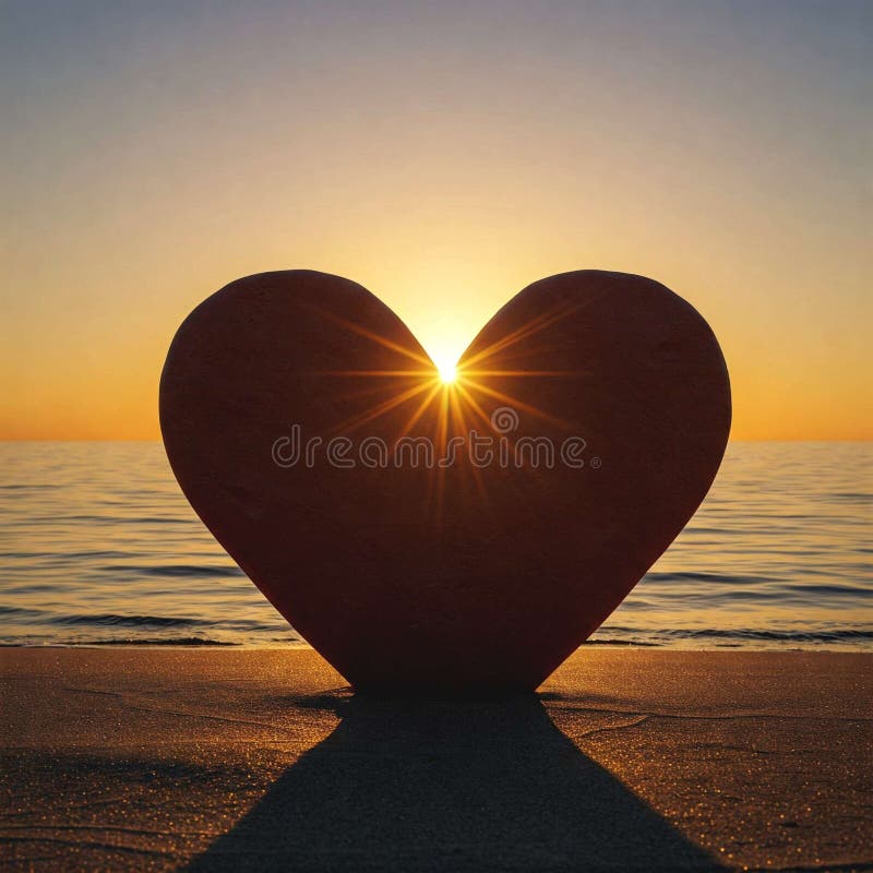 Heart-Shaped Rock at Sunset Beauty Stock Photo - Image of reflection ...
