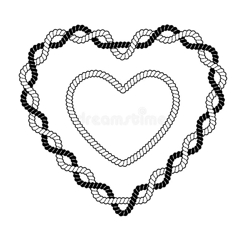 Heart Shaped Rope Frames. Black and White Stock Vector - Illustration ...