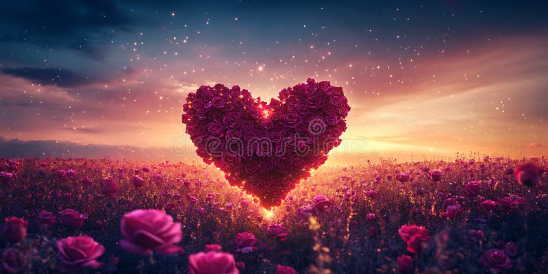 HeartShaped Rose Field Glowing Under a Sunset Wallpaper Background ...
