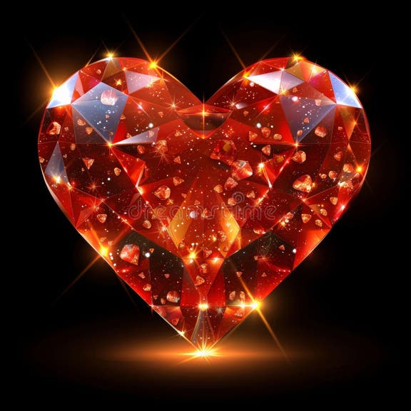 Heart Shaped Ruby Crystal Sparkles Against a Black Background at Night ...
