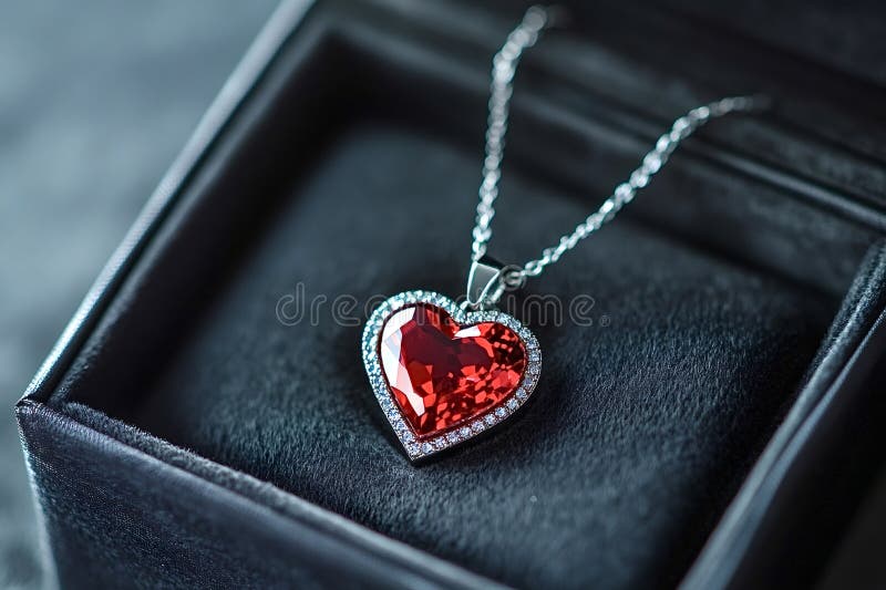 Heart-shaped Ruby Necklace Resting in an Elegant Jewelry Box Stock ...