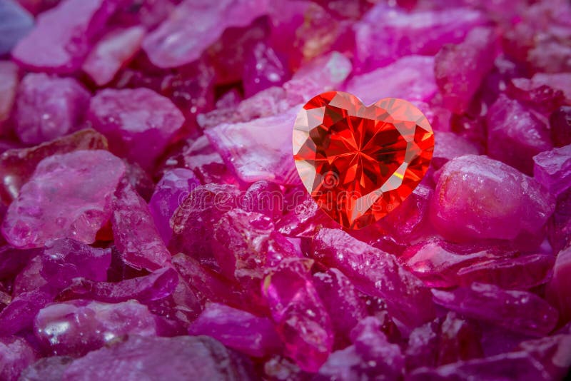 Heart Shaped Ruby Red Diamond on Raw Ruby Gemstone Stock Photo - Image ...