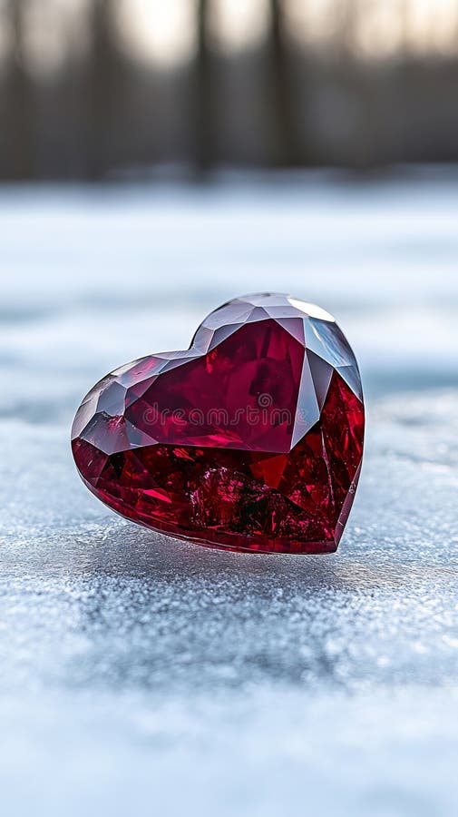 A Heart Shaped Ruby Stone Sitting on Top of a Snow Covered Ground Stock ...