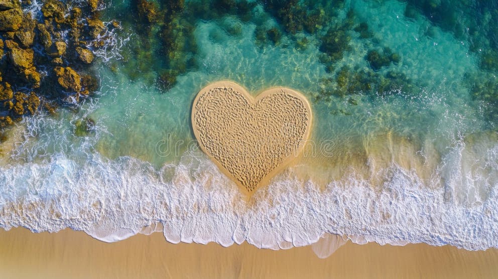 Heart Shaped Sand Formation on Ocean Beach Stock Illustration ...