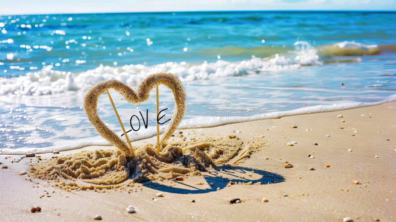 A Heart Shaped Sand Sculpture on a Beach Stock Image - Image of ...