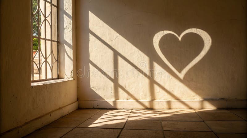 Heart Shaped Shadow on Wall in Sunlit Room with Windows Stock Image ...