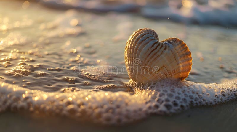 Heart Shaped Shell Resting on Shore, Surrounded by Gentle Waves and ...