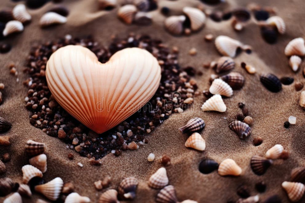 A Heart Shaped Shell on Sand Stock Image - Image of shell, molluscs ...