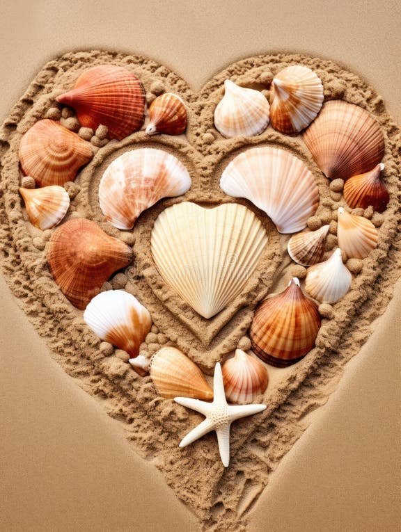 A Heart Shaped Shell in Sand Stock Illustration - Illustration of ...