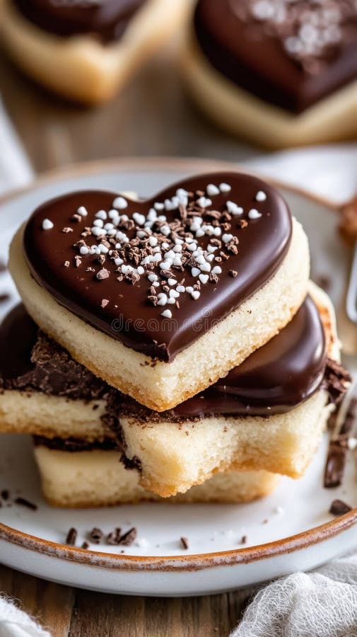 Heart-shaped Shortbread Cookies with Chocolate Icing and Sprinkles ...