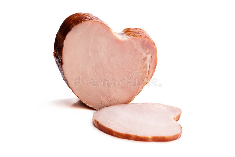 Heart Shaped Smoked Pork Loin Isolated on White Stock Photo - Image of ...