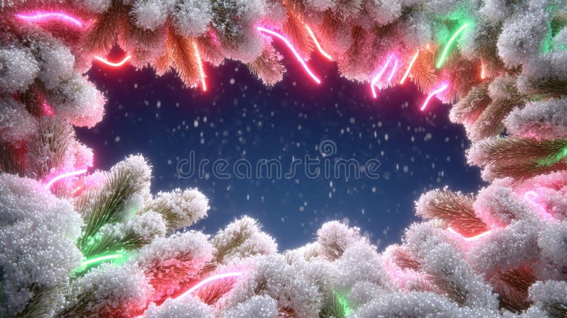 Heart-shaped Snow Frame Illuminated with Warm Lights on a Dark Winter ...