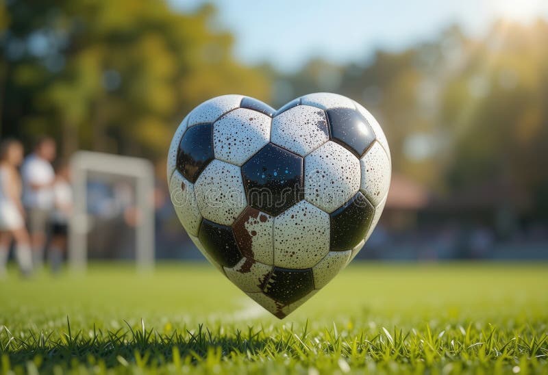 Heart-shaped Soccer Ball on a Green Field during Practice Session Stock ...