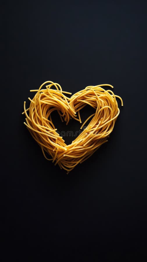 Heart-shaped Spaghetti on a Black Background Stock Image - Image of ...