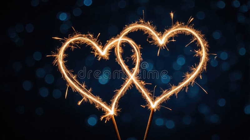 Heart-shaped Sparklers Glowing in Night. Love, Romantic Stock Image ...