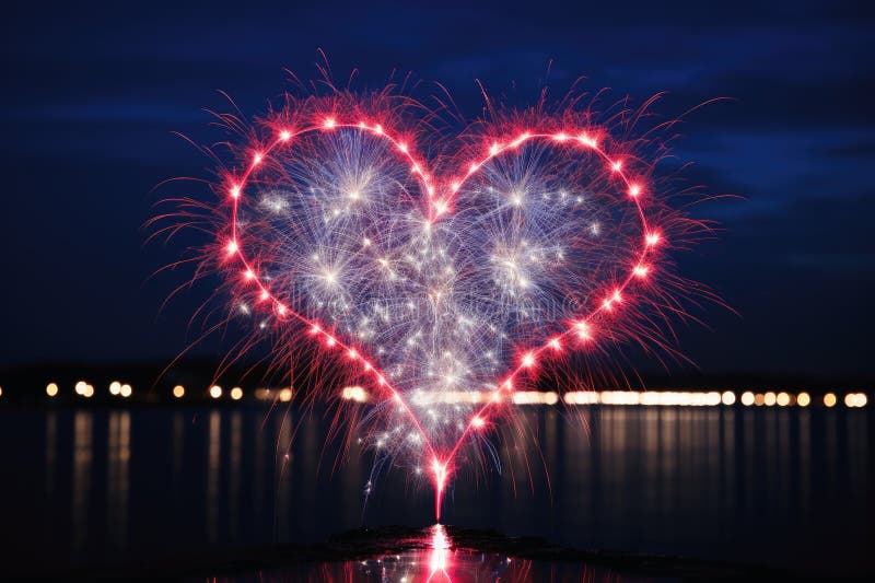 A Heart Shaped Sparkling Fireworks Showing Love and Romance Stock ...