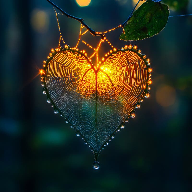 A Heart Shaped Spider Web Hanging from a Tree Branch Stock Photo ...