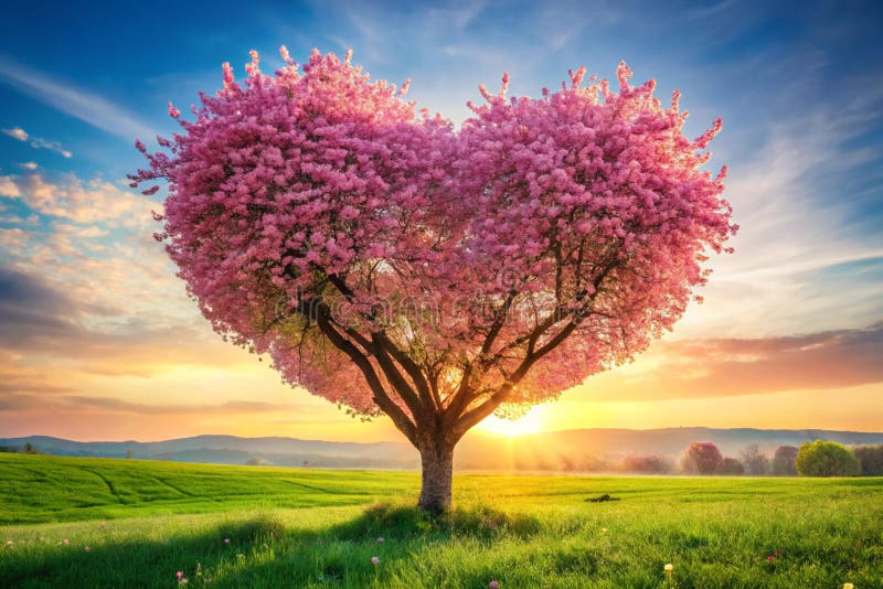 Heart-Shaped Spring Tree of Love Stock Illustration - Illustration of ...