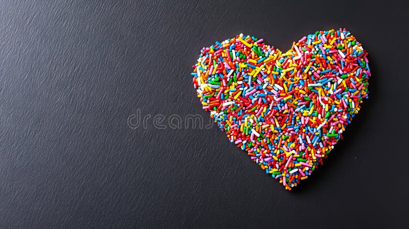 A Heart Shaped Sprinkles on a Black Surface Stock Image - Image of ...