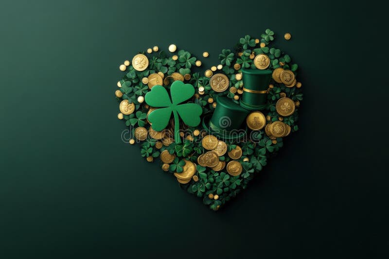 Heart-shaped St. Patrick S Day Design with Shamrocks, Coins, and Top ...