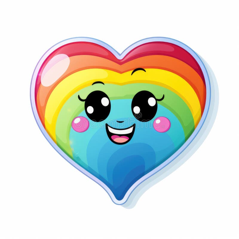 A Heart Shaped Sticker with a Smiling Face. Rainbow Sticker. Stock ...