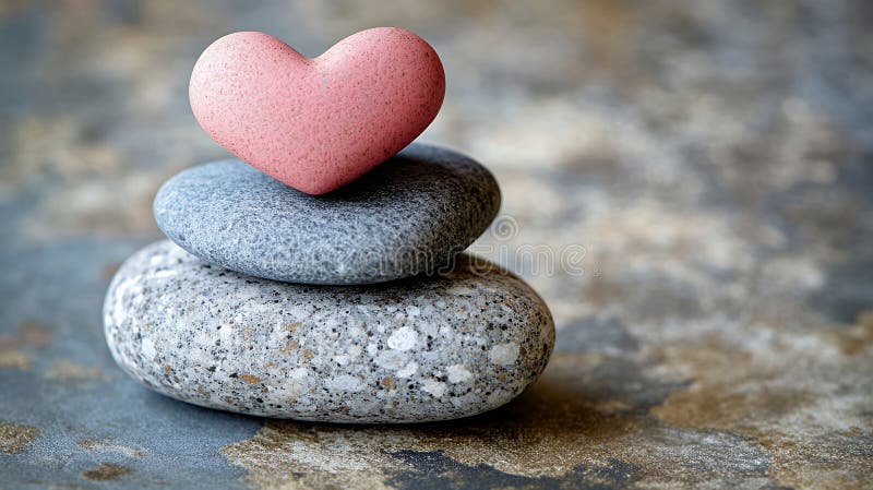 Heart-shaped Stone Atop a Balanced Rock Stack Conveying Serenity and ...