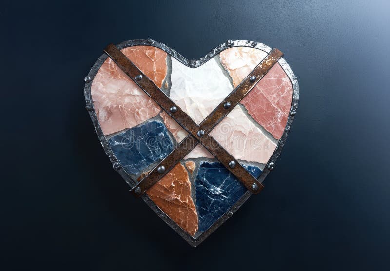 Heart Shaped Stone Mosaic Art with Metal Frame. Stock Illustration ...