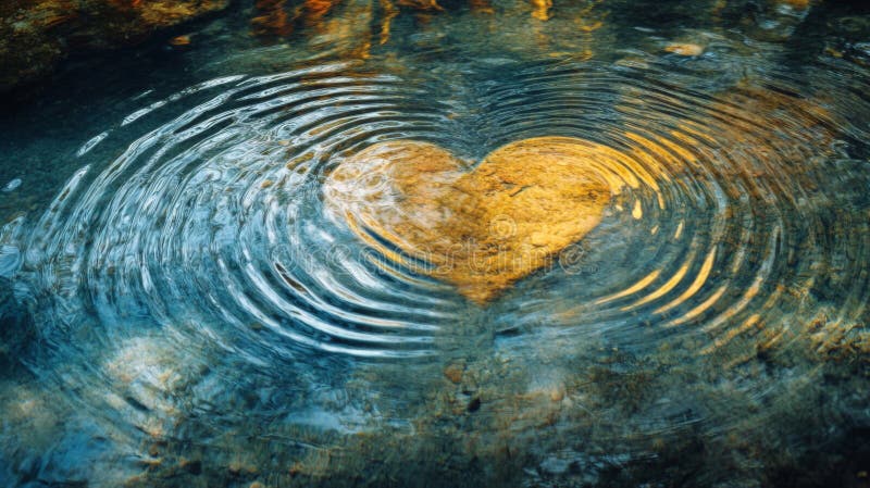Heart Shaped Stone in Rippling Water Stock Illustration - Illustration ...