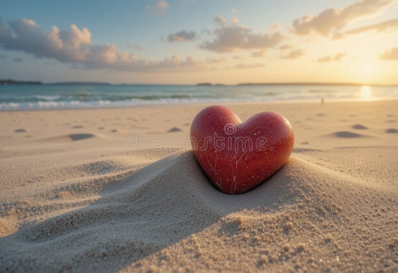 Heart-shaped Stone on Sandy Beach during Sunset Stock Illustration ...
